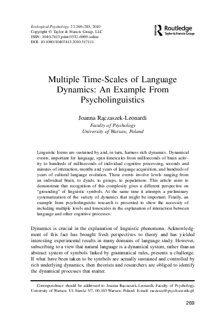 (PDF) Multiple Time-Scales of Language Dynamics: An Example From Psycholinguistics