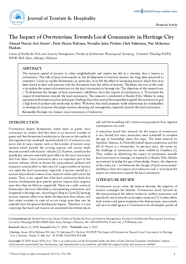 (PDF) The Impact of Overtourism Towards Local Community in Heritage City