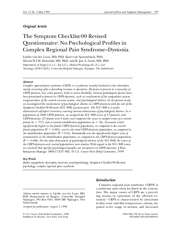 (PDF) The Symptom Checklist-90 Revised Questionnaire