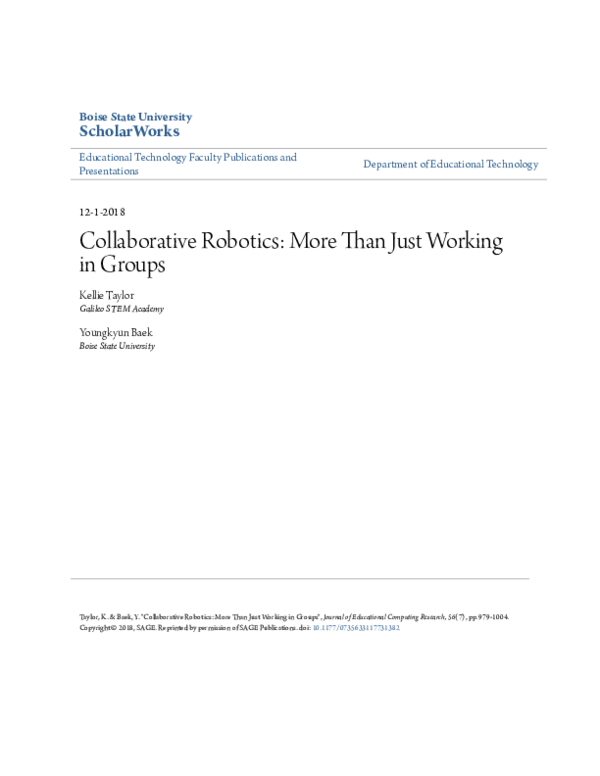 (PDF) Collaborative Robotics, More Than Just Working in Groups