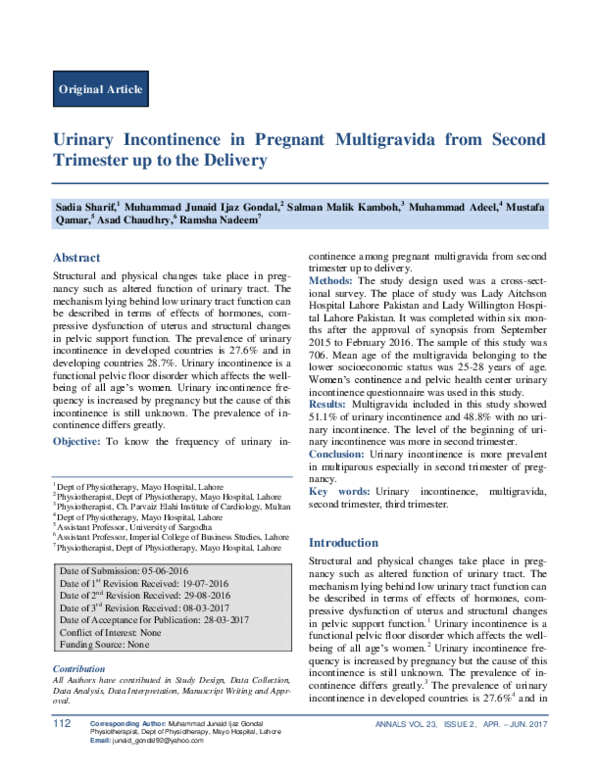 (PDF) Urinary Incontinence in Pregnant Multigravida from Second ...
