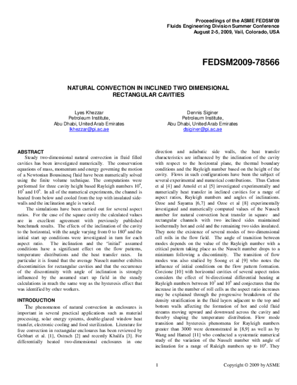 Pdf Article Entropy Generation At Natural Convection In An Inclined Rectangular Cavity Nejib