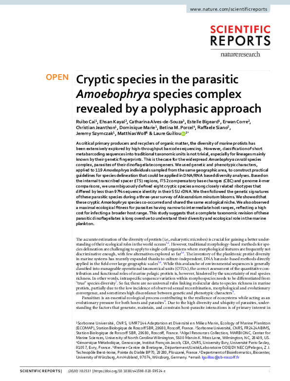 (PDF) Cryptic species in the parasitic Amoebophrya species complex ...