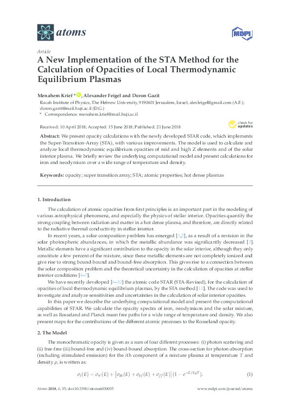 (PDF) A New Implementation of the STA Method for the Calculation of ...