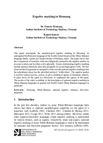 (PDF) Ergative marking in Monsang