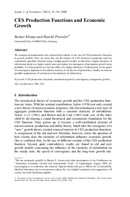 (PDF) CES Production Functions and Economic Growth