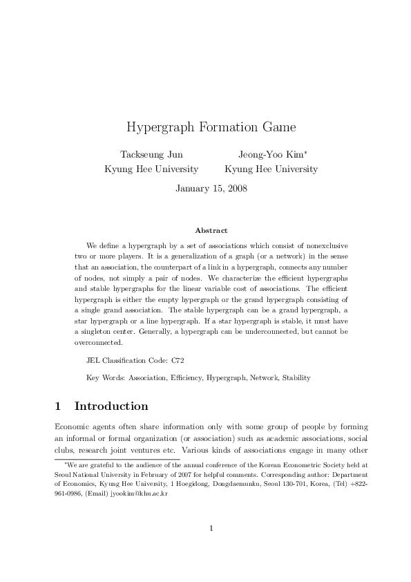 (PDF) Hypergraph Formation Game