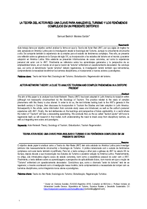 (DOC) La Teoría del Actor-Red: una clave para analizar el turismo y los ...