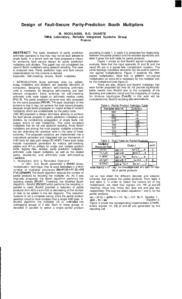 (PDF) Design of fault-secure parity-prediction Booth multipliers ...