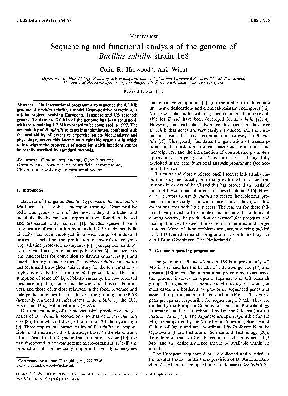 (PDF) Sequencing and functional analysis of the genome of Bacillus ...