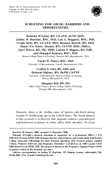 (PDF) Screening for Abuse: Barriers and Opportunities