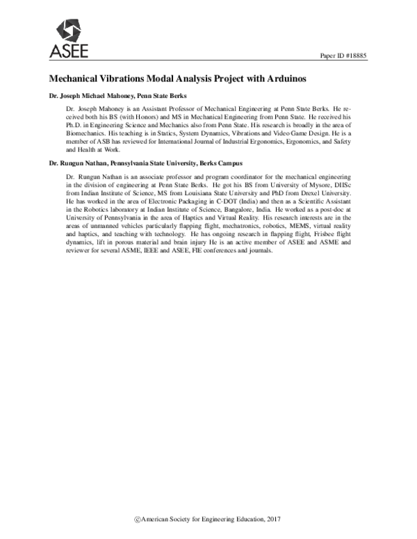 (PDF) Mechanical Vibrations Modal Analysis Project with Arduinos