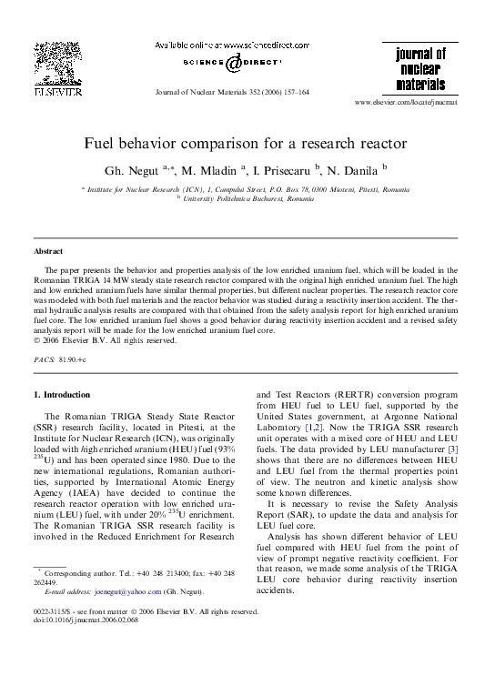 (PDF) Fuel behavior comparison for a research reactor