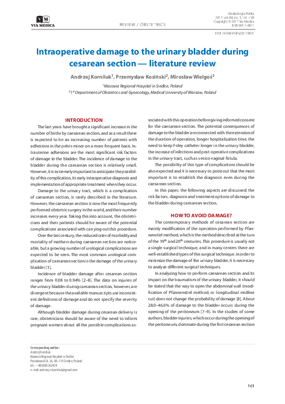 (PDF) Intraoperative damage to the urinary bladder during cesarean ...