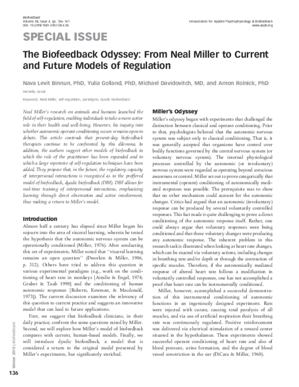 (PDF) The Biofeedback Odyssey: From Neal Miller to Current and Future ...