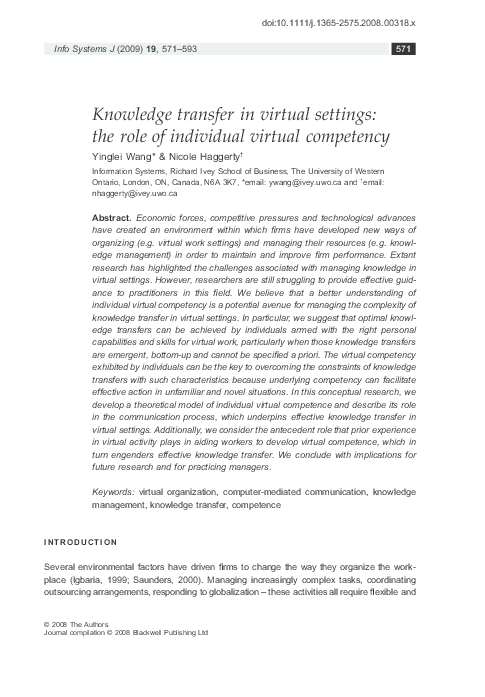 (PDF) Knowledge transfer in virtual settings: the role of individual ...