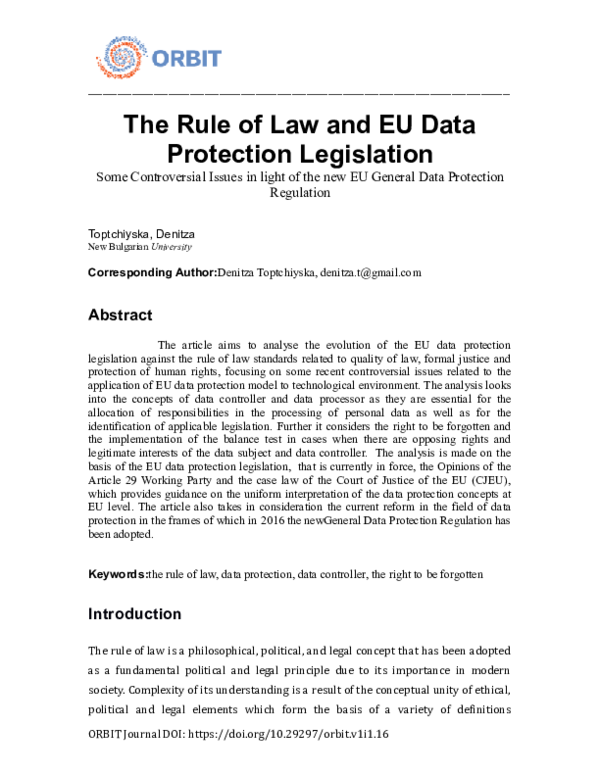 (PDF) The Rule of Law and EU Data Protection Legislation