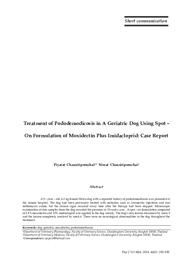 (PDF) Treatment of Pododemodicosis in A Geriatric Dog Using Spot – On ...