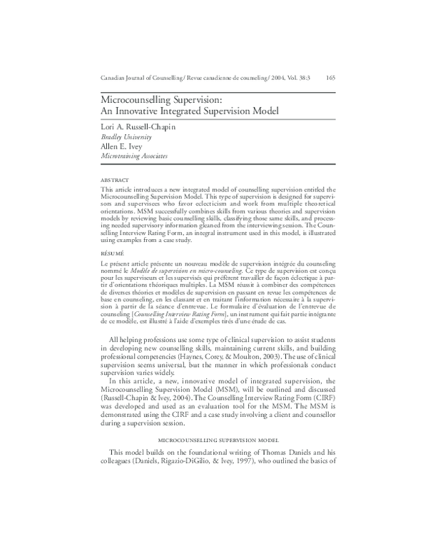 (PDF) Microcounselling supervision: an innovative integrated ...