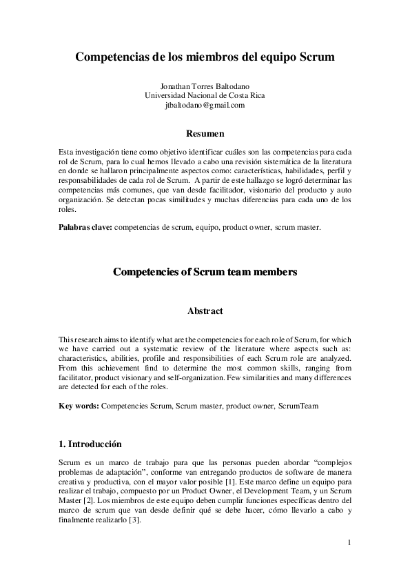 (PDF) Competencias de los miembros del equipo Scrum