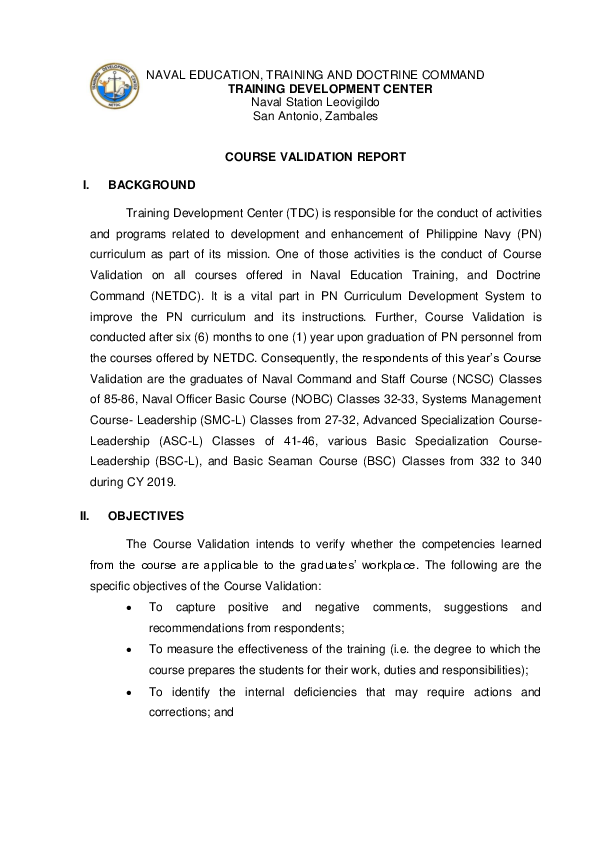 (PDF) COURSE VALIDATION REPORT