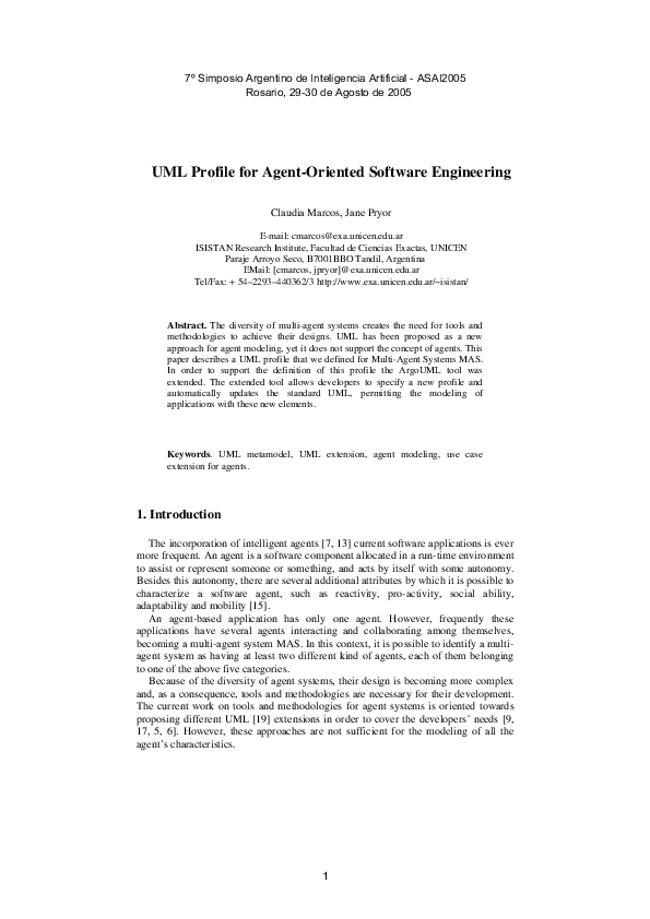 (PDF) UML Profile for Agent-Oriented Software Engineering
