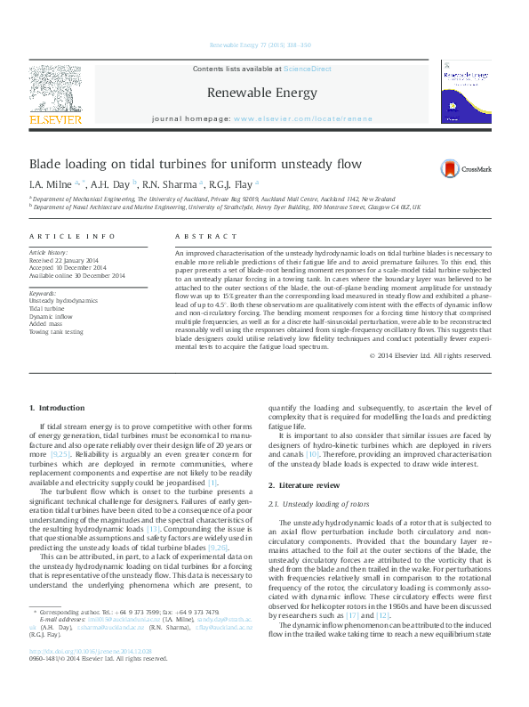 (PDF) Blade loading on tidal turbines for uniform unsteady flow