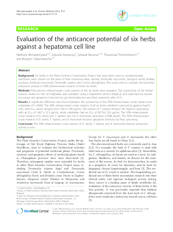 (PDF) Evaluation of the anticancer potential of six herbs against a ...