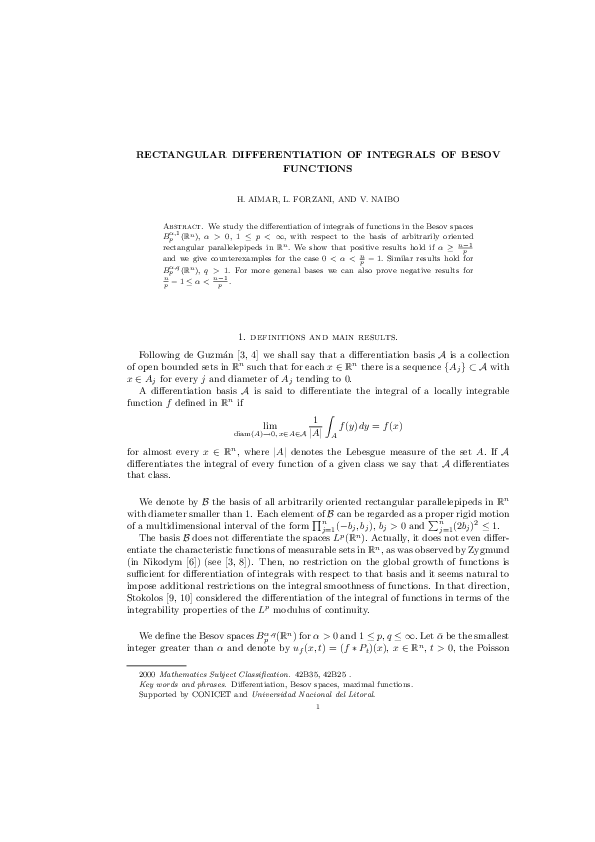 (PDF) Rectangular differentiation of integrals of Besov functions