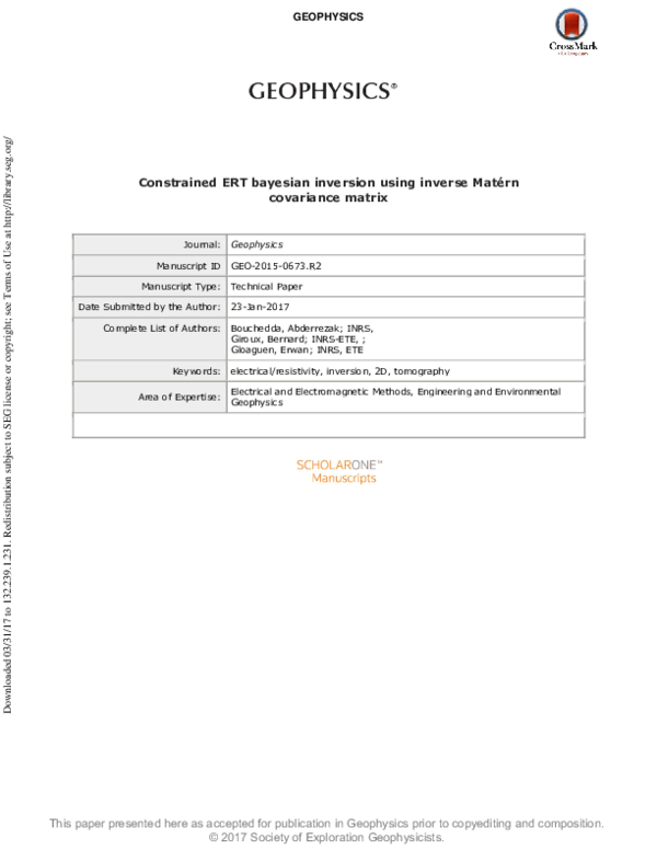 (PDF) Constrained ERT bayesian inversion using inverse Matérn ...