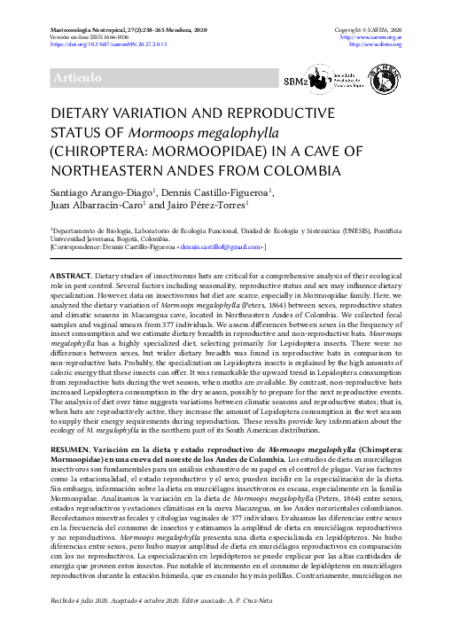 (PDF) Dietary variation and reproductive status of Mormoops ...