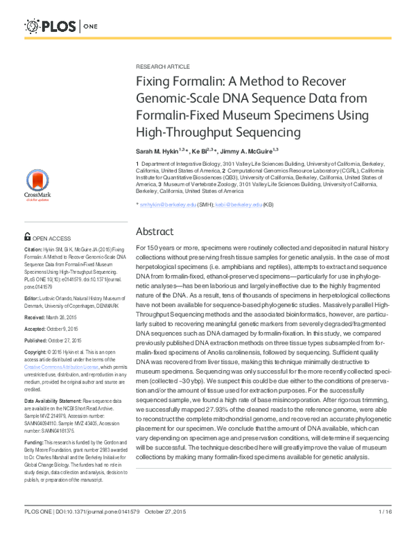 (PDF) Fixing Formalin: A Method to Recover Genomic-Scale DNA Sequence ...