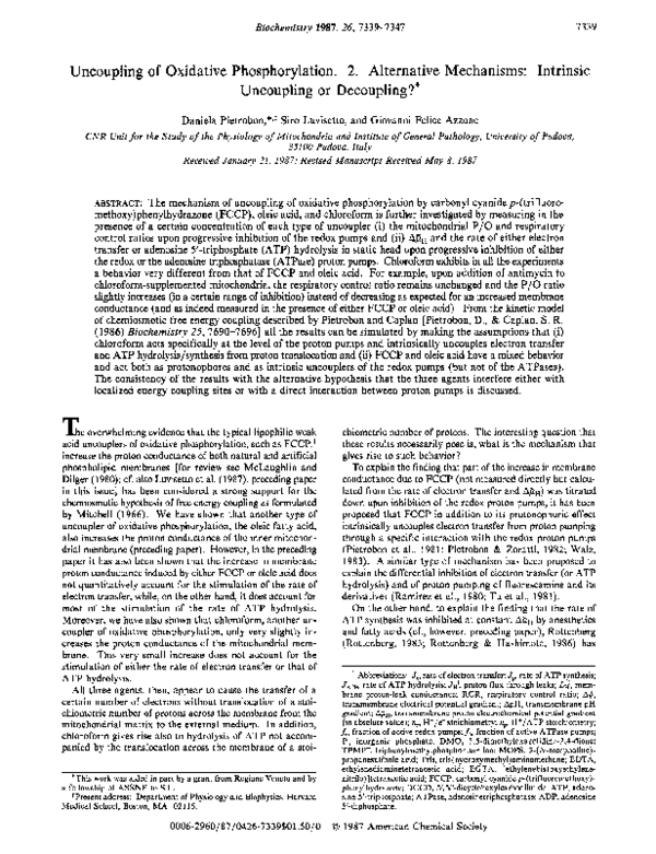 (PDF) Uncoupling of oxidative phosphorylation. 2. Alternative ...