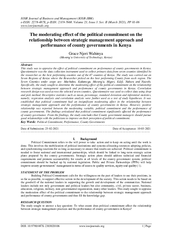 (PDF) The moderating effect of the political commitment on the ...