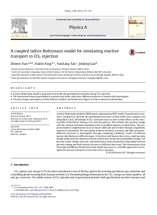 (PDF) A coupled lattice Boltzmann model for simulating reactive transport in CO2 injection