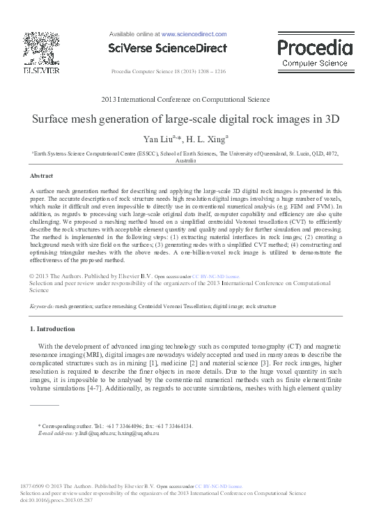 (PDF) Surface Mesh Generation of Large-scale Digital Rock Images in 3D
