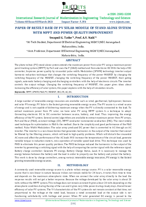 (PDF) PAPER OF RESULT BASE OF PV SOLAR MODULE OF STAND ALONE SYSTEM ...