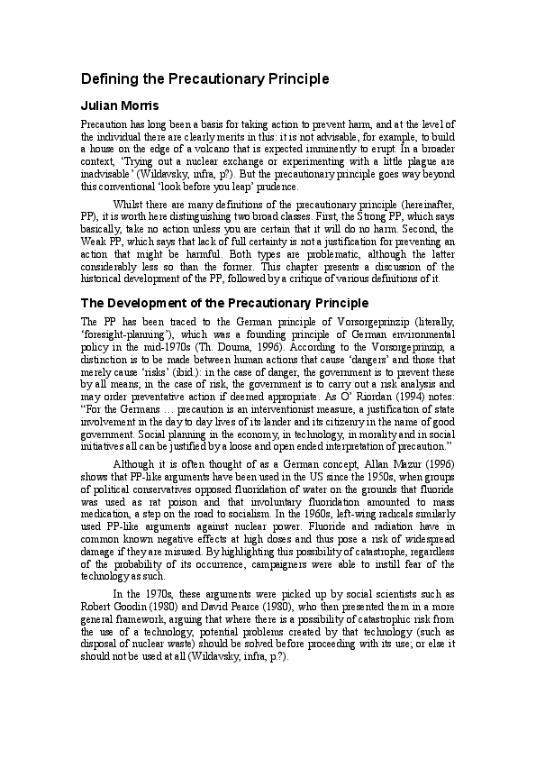 (DOC) Defining the precautionary principle