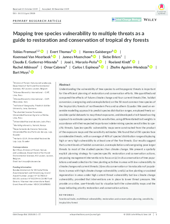 (PDF) Mapping tree species vulnerability to multiple threats as a guide ...