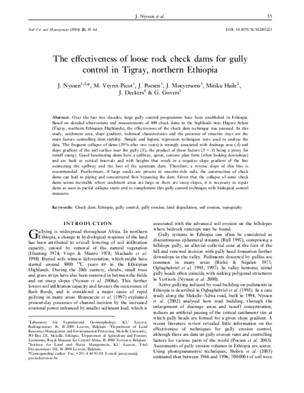 (PDF) The effectiveness of loose rock check dams for gully control in ...