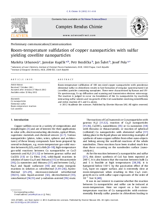 (PDF) Room-temperature sulfidation of copper nanoparticles with sulfur ...