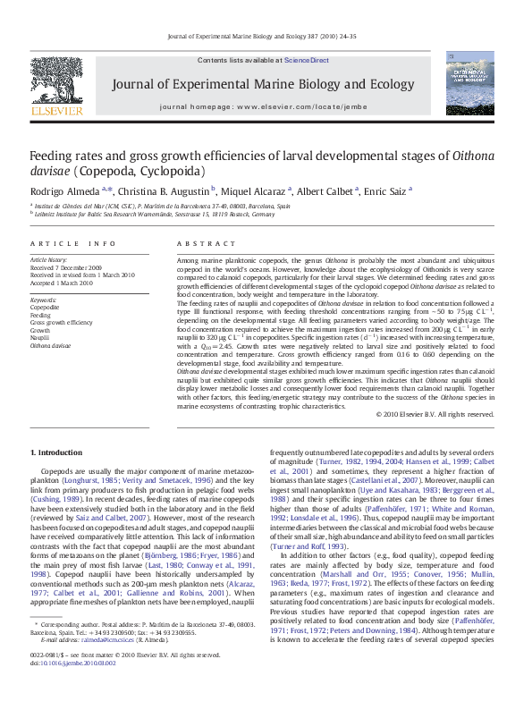 (PDF) Feeding rates and gross growth efficiencies of larval ...