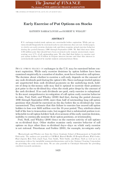 (PDF) Early Exercise of Put Options on Stocks