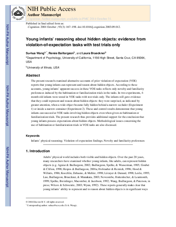 (PDF) Young infants' reasoning about hidden objects: evidence from ...