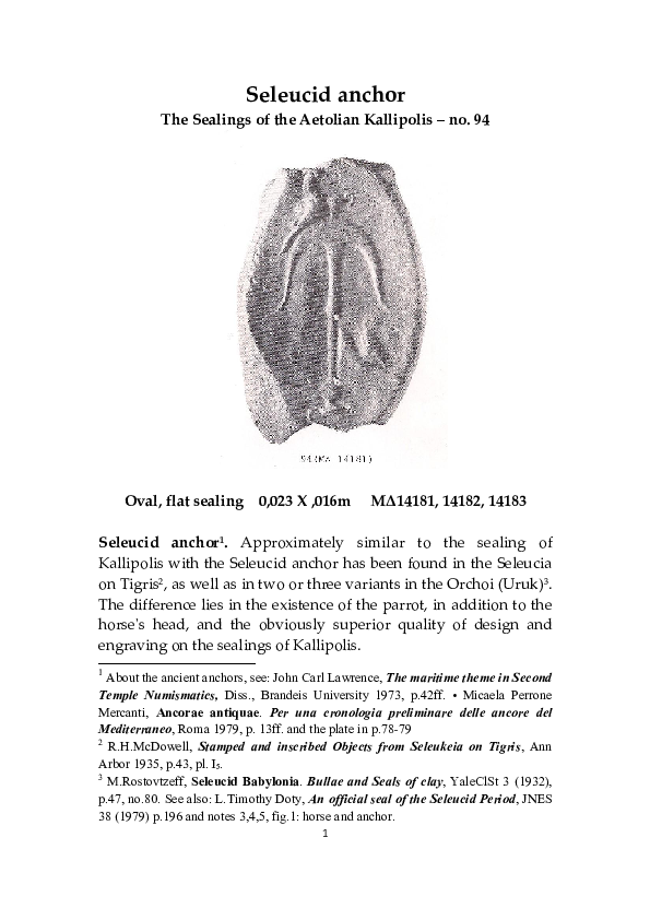 (PDF) Seleucid anchor - The Seal of Antiochos III. The Sealings of the ...