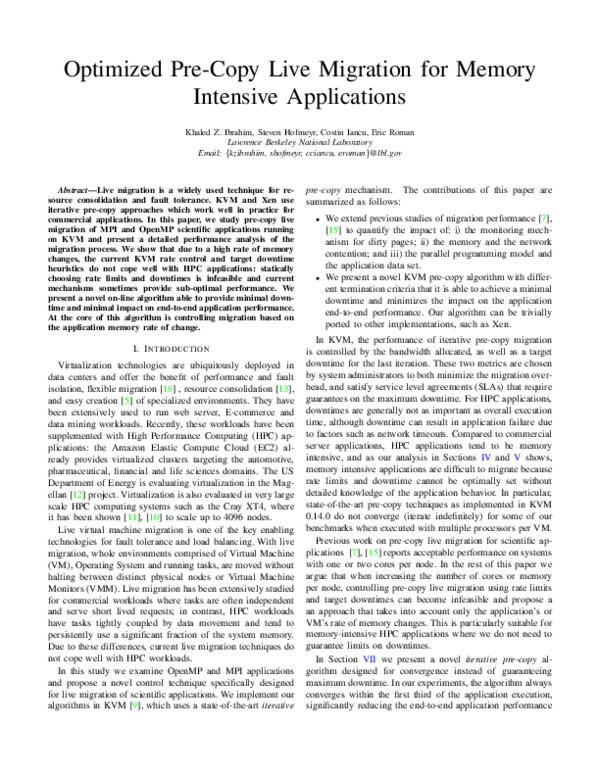 (PDF) Optimized pre-copy live migration for memory intensive applications