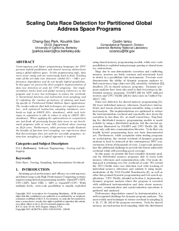 (PDF) Scaling data race detection for partitioned global address space programs