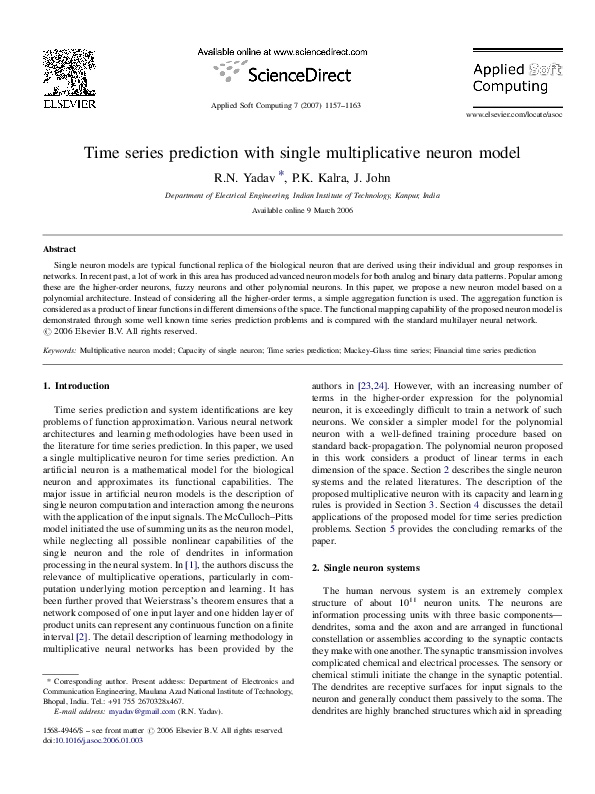(PDF) Time series prediction with single multiplicative neuron model ...