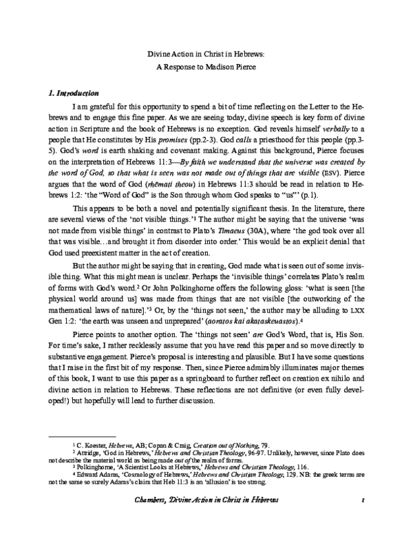 (PDF) Divine Action in Christ in Hebrews