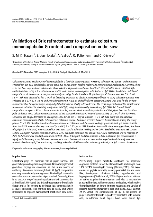 (PDF) Validation of Brix refractometer to estimate colostrum ...